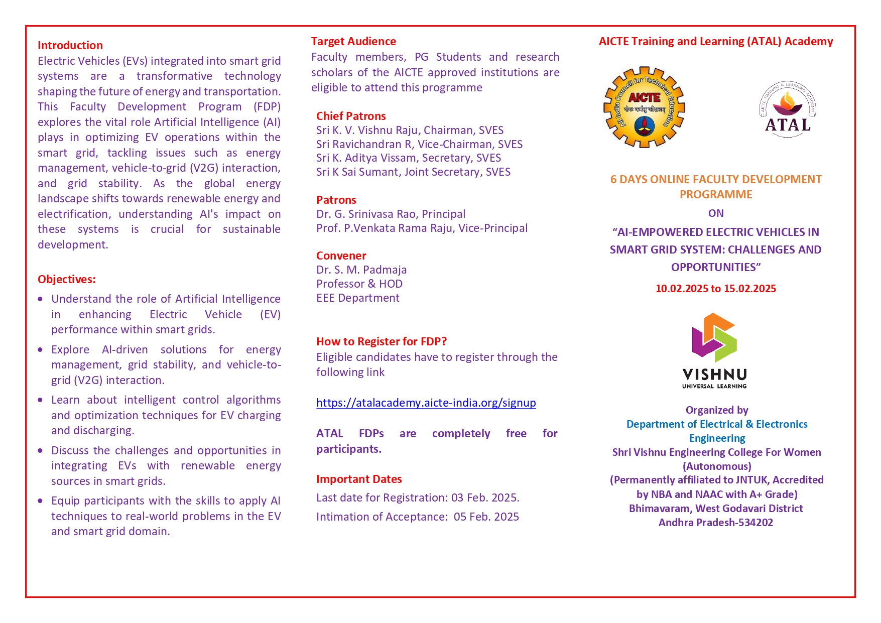10-15 Feb 2025 :: Dept. of EEE; AICTE ATAL Academy sponsored one-week online Faculty Development ...